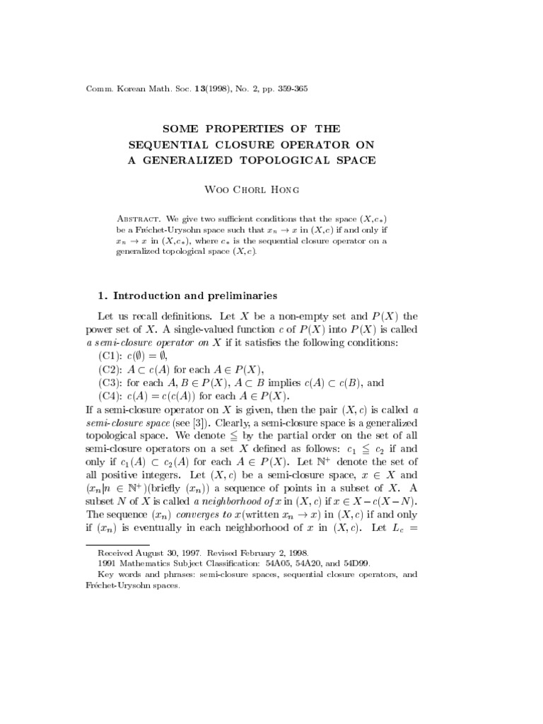 Some Properties of The Sequential Closure Operator On A Generalized Topological Space | PDF ...