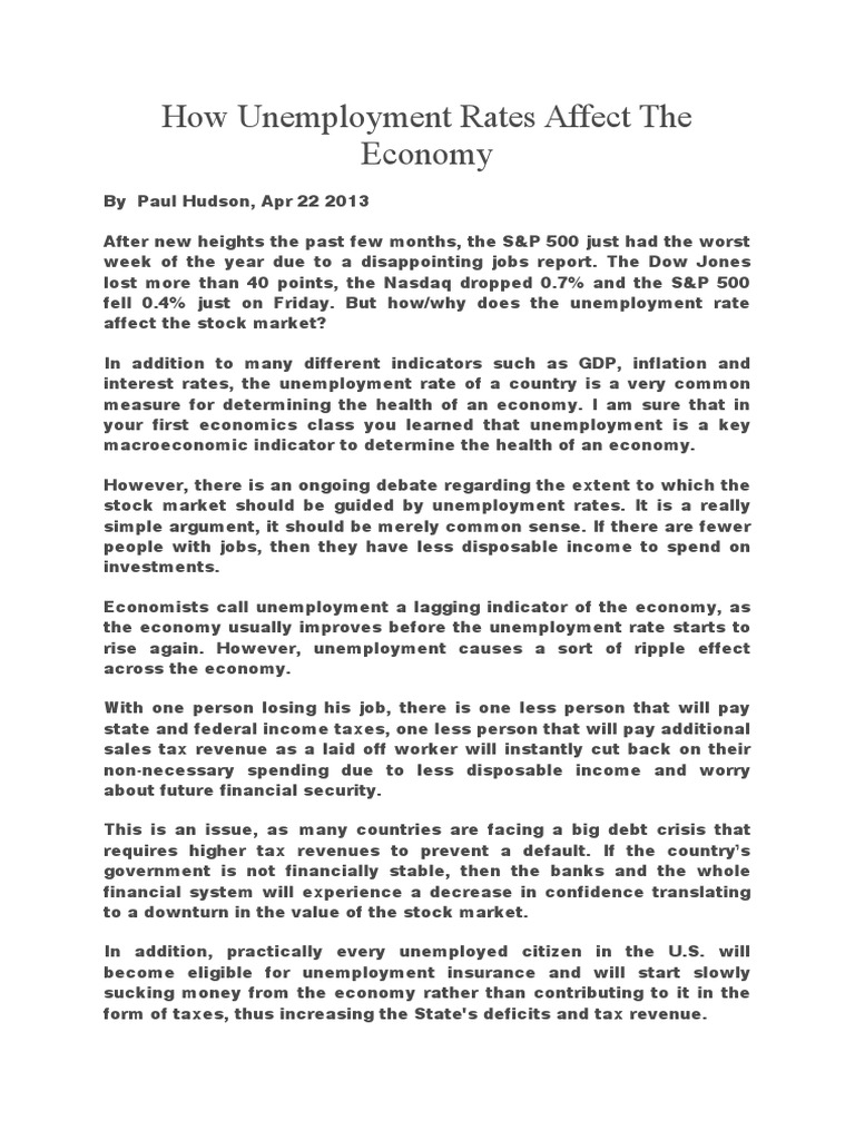 How Unemployment Rates Affect The Economy | PDF | Unemployment | Social ...