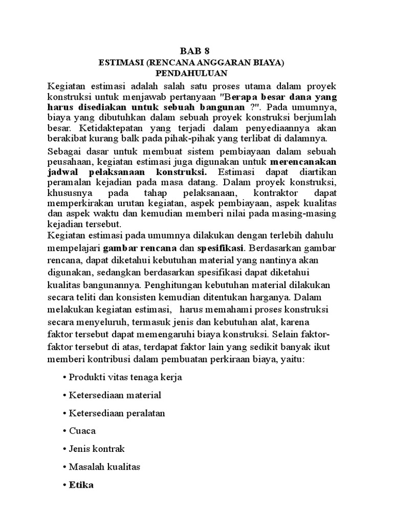 Estimasi Biaya Konstruksi Proyek | PDF | Bisnis | Teknologi & Rekayasa