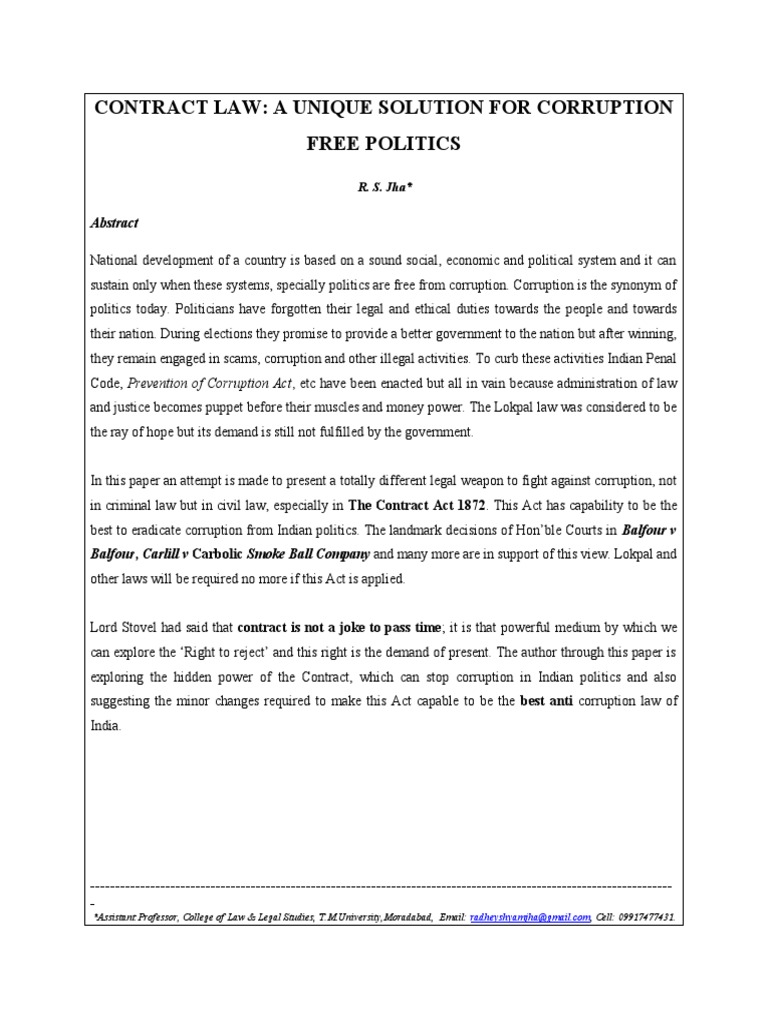 Contract Law as Anti-Corruption Tool | PDF | Public Sphere | Legal Concepts