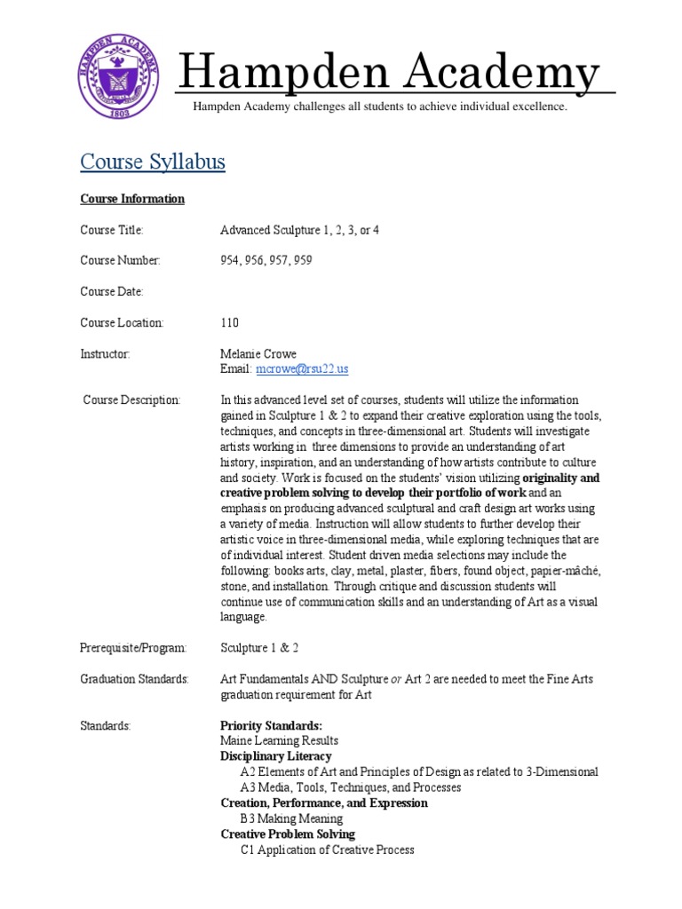 Advanced Sculpture Course Syllabus | PDF | Design | Learning