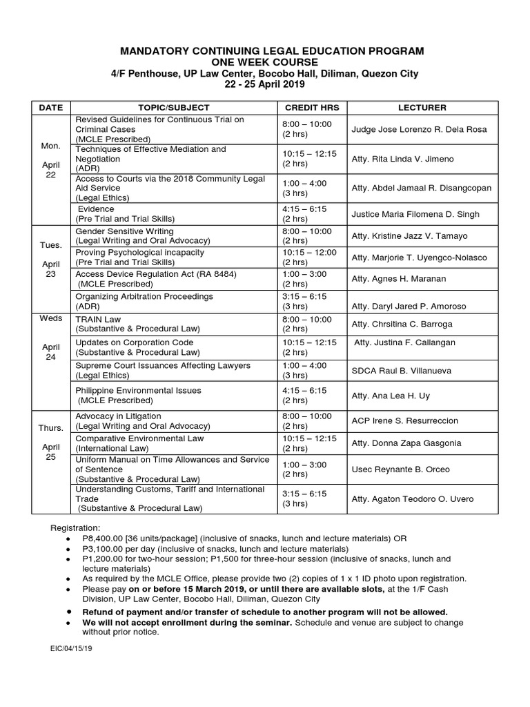 Mandatory Continuing Legal Education Program One Week Course | PDF ...