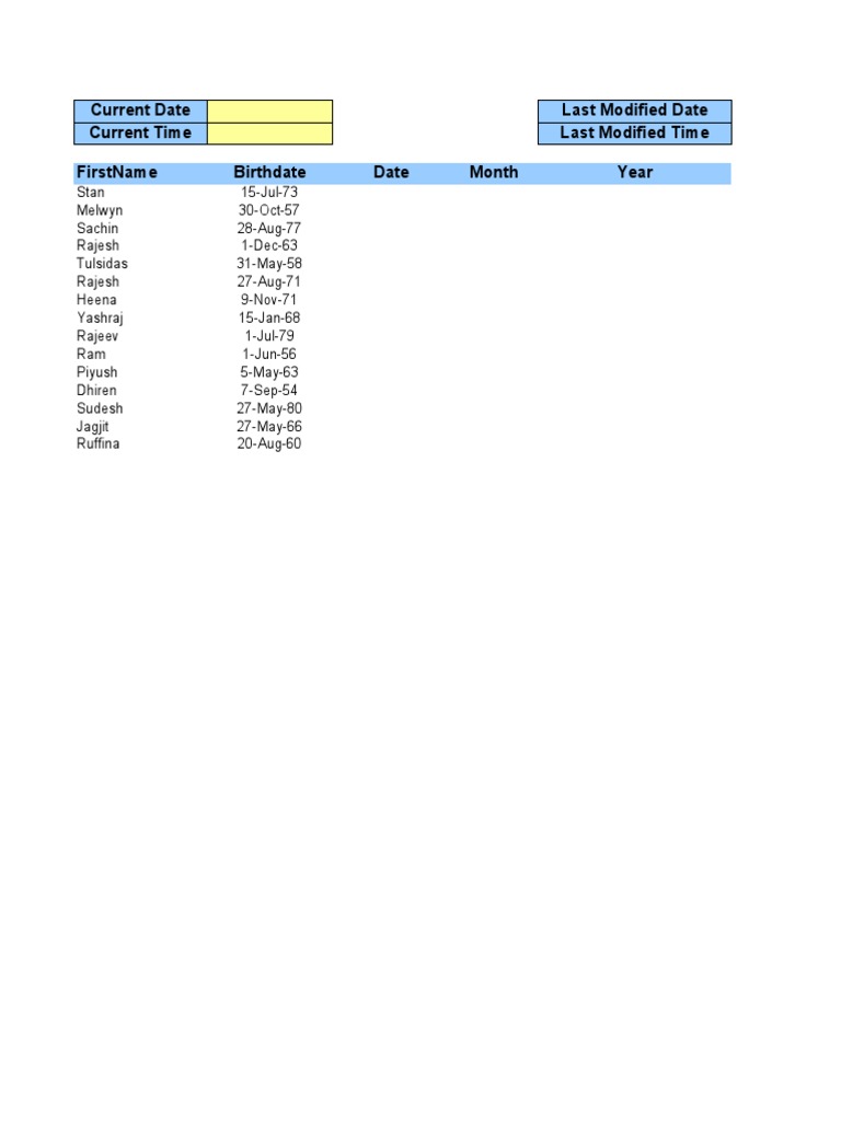Current Date Last Modified Date Current Time Last Modified Time ...