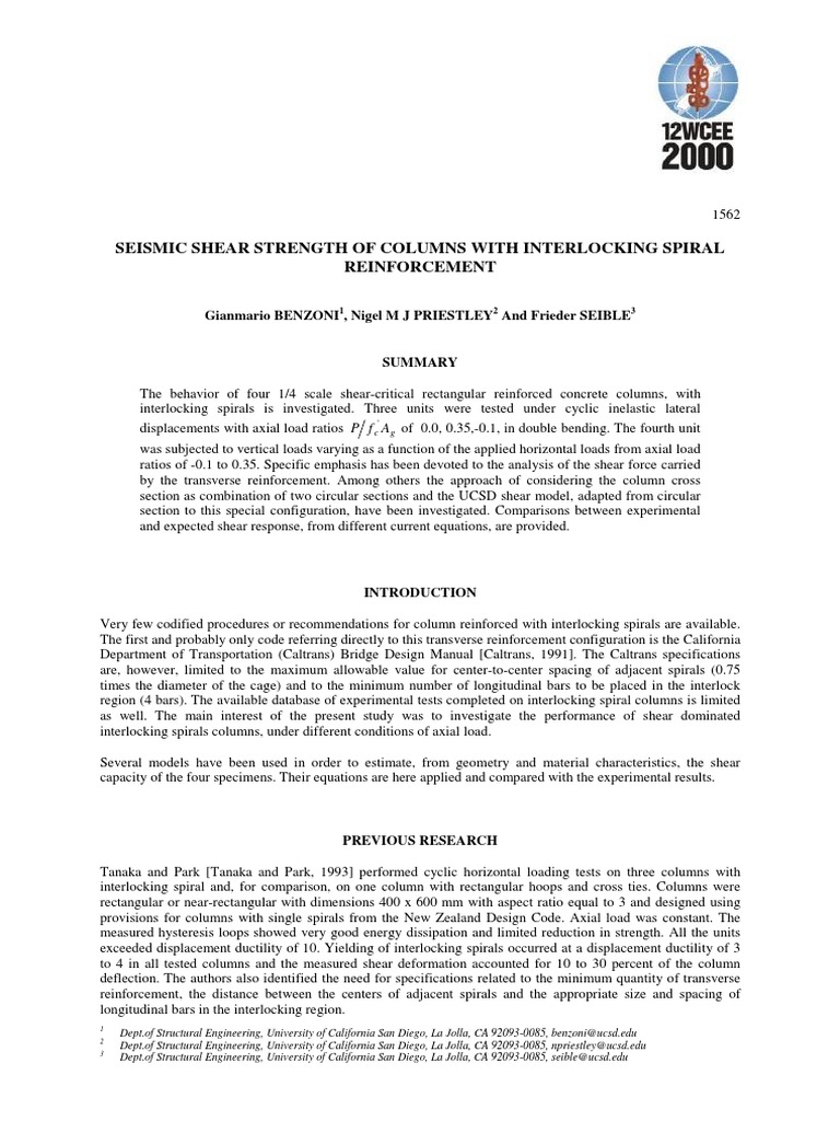 SEISMIC SHEAR STRENGTH OF COLUMNS WITH INTERLOCKING SPIRAL ...