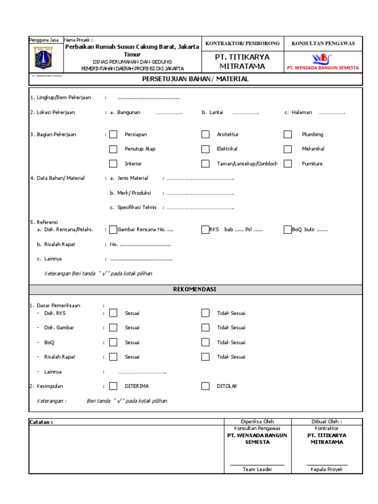 Form - Persetujuan Material PDF | PDF
