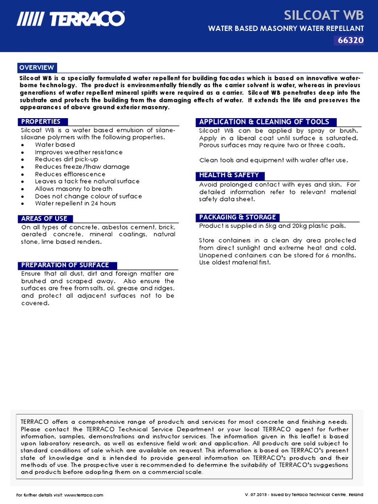 Silcoat WB | PDF | Water | Concrete