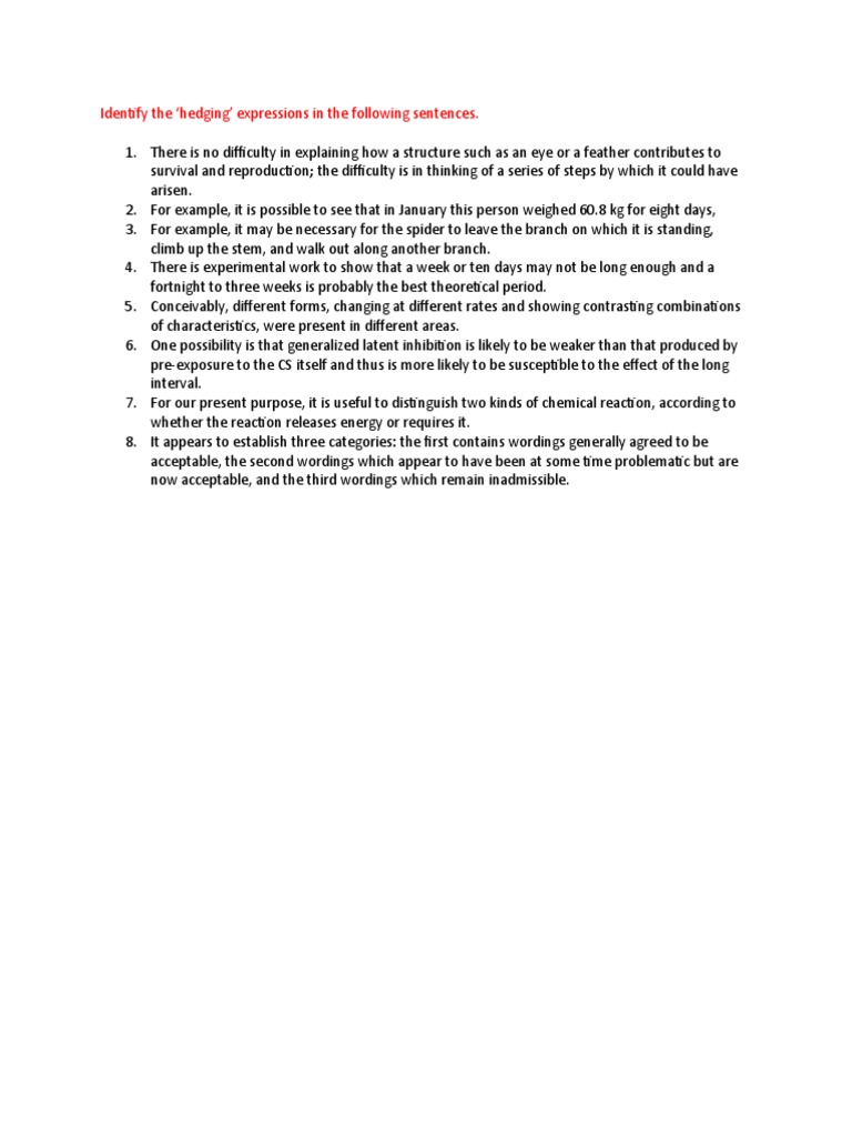 Identify The Hedging' Expressions in The Following Sentences | PDF