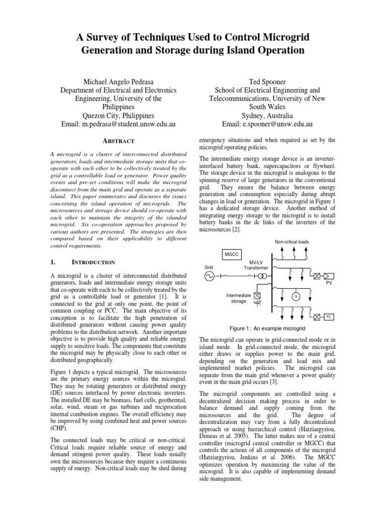 A Survey of Techniques Used To Control Microgrid G PDF | Download Free PDF | Distributed ...
