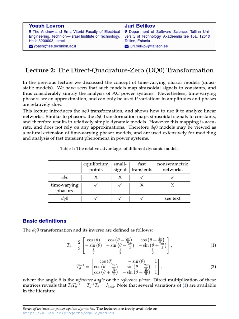 The Direct-Quadrature-Zero (DQ0) Transformation: Yoash Levron Juri ...