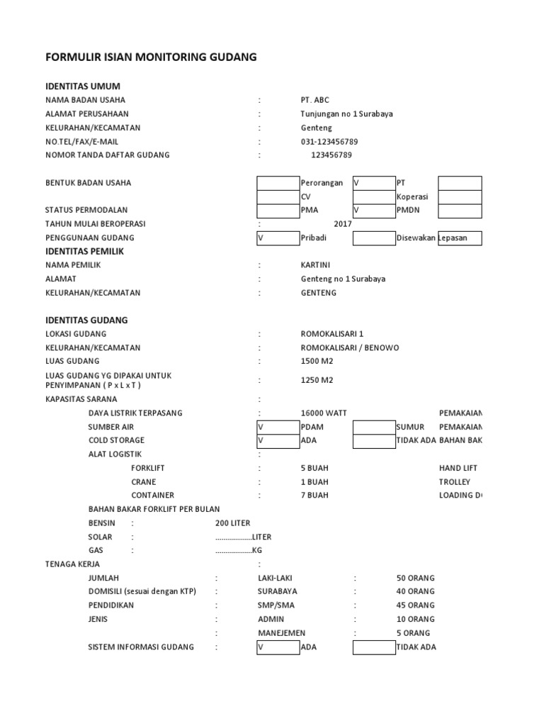 Formulir Isian Gudang | PDF