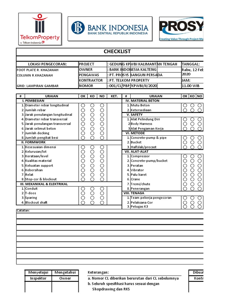Checklist Pengecoran APP | PDF