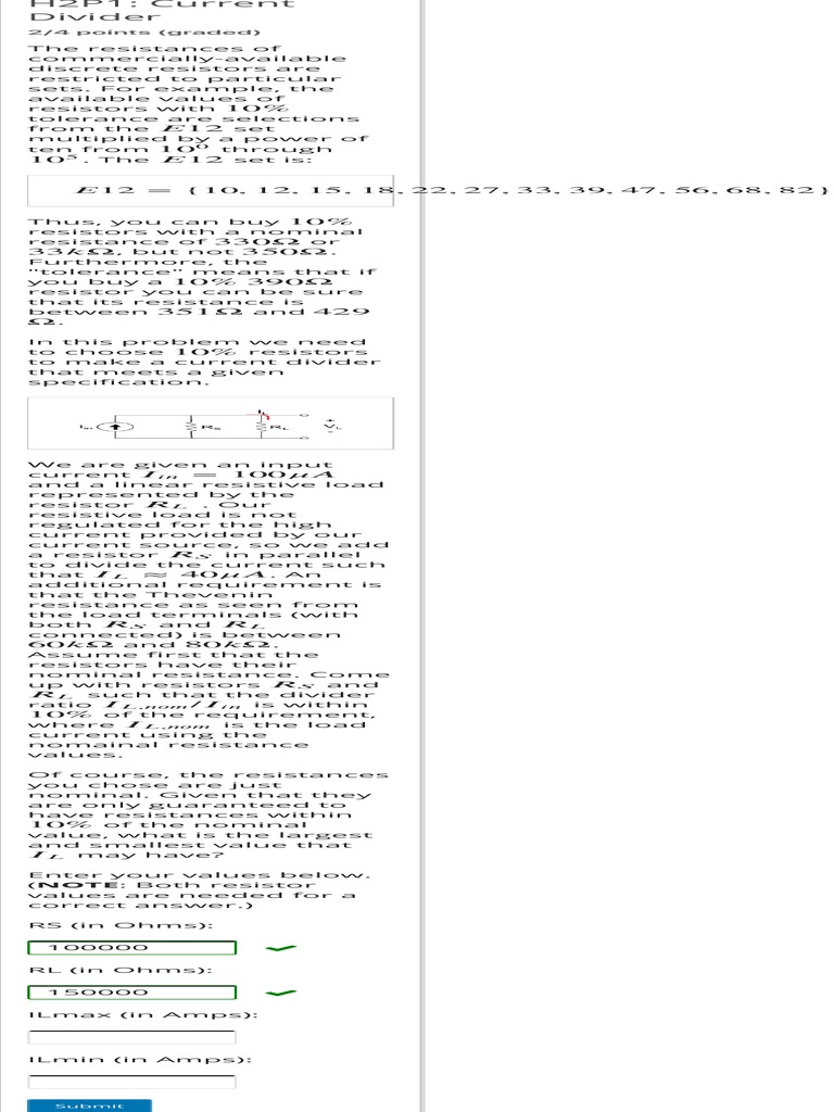 Homework 2: H2P1: Current Divider | PDF | Electrical Engineering | Physical Quantities