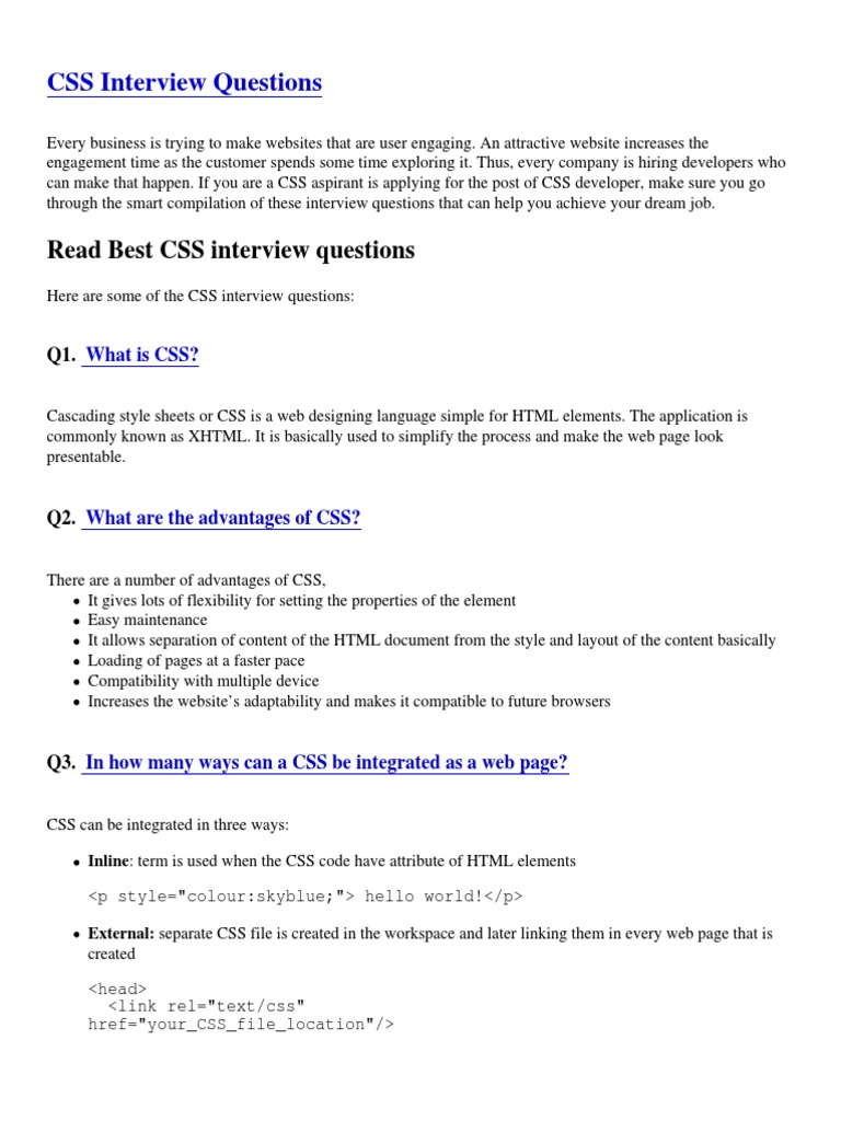 Css Interview Questions | PDF | Cascading Style Sheets | Html Element Css Interview Questions | PDF | Cascading Style Sheets | Html Element