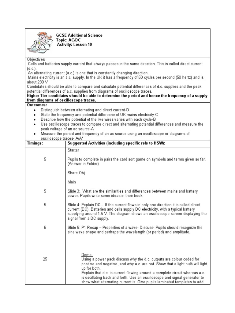 ACDC Lesson Plan | PDF | Alternating Current | Voltage