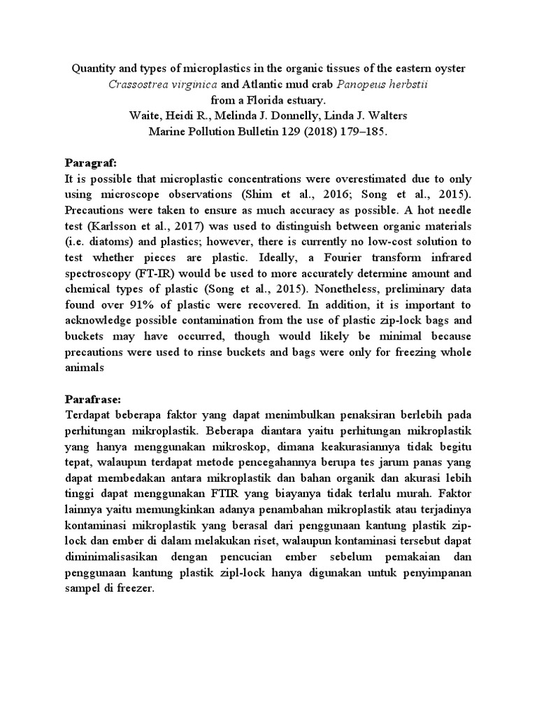 Crassostrea Virginica and Atlantic Mud Crab Panopeus Herbstii | PDF