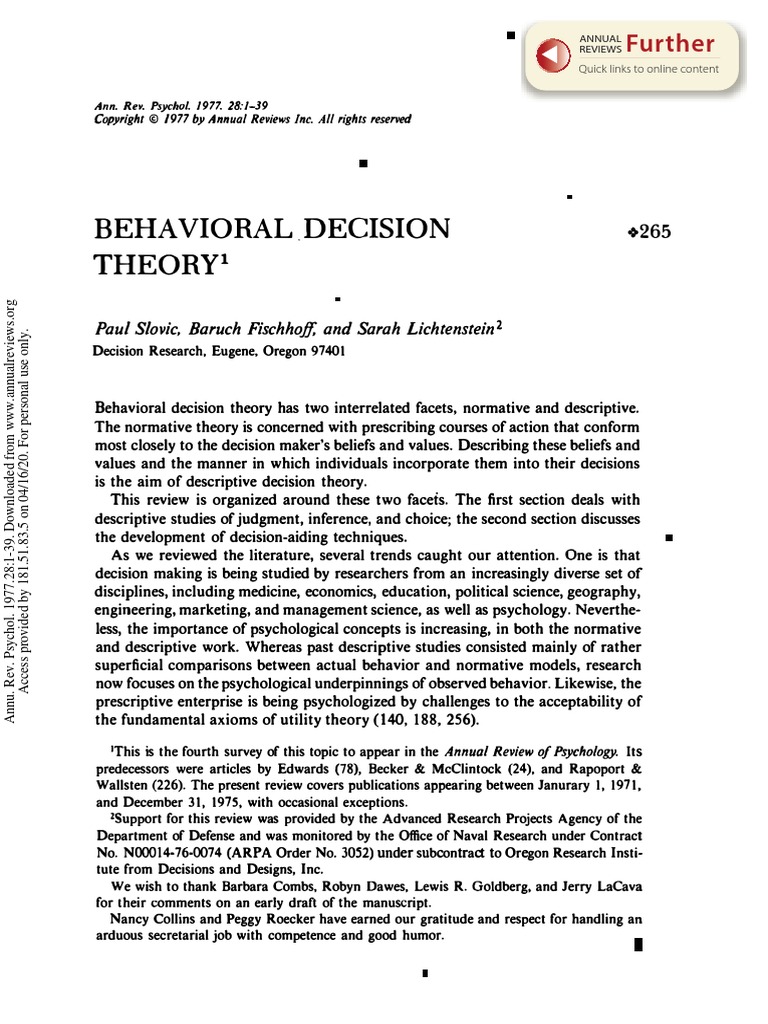 Behavioral Decision | PDF | Heuristics In Judgment And Decision Making ...