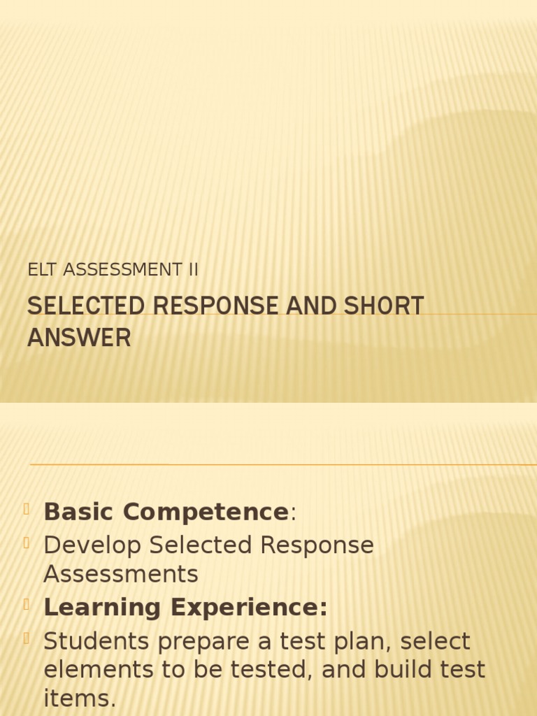 1 - Selected Response and Short Answer | PDF | Educational Assessment ...