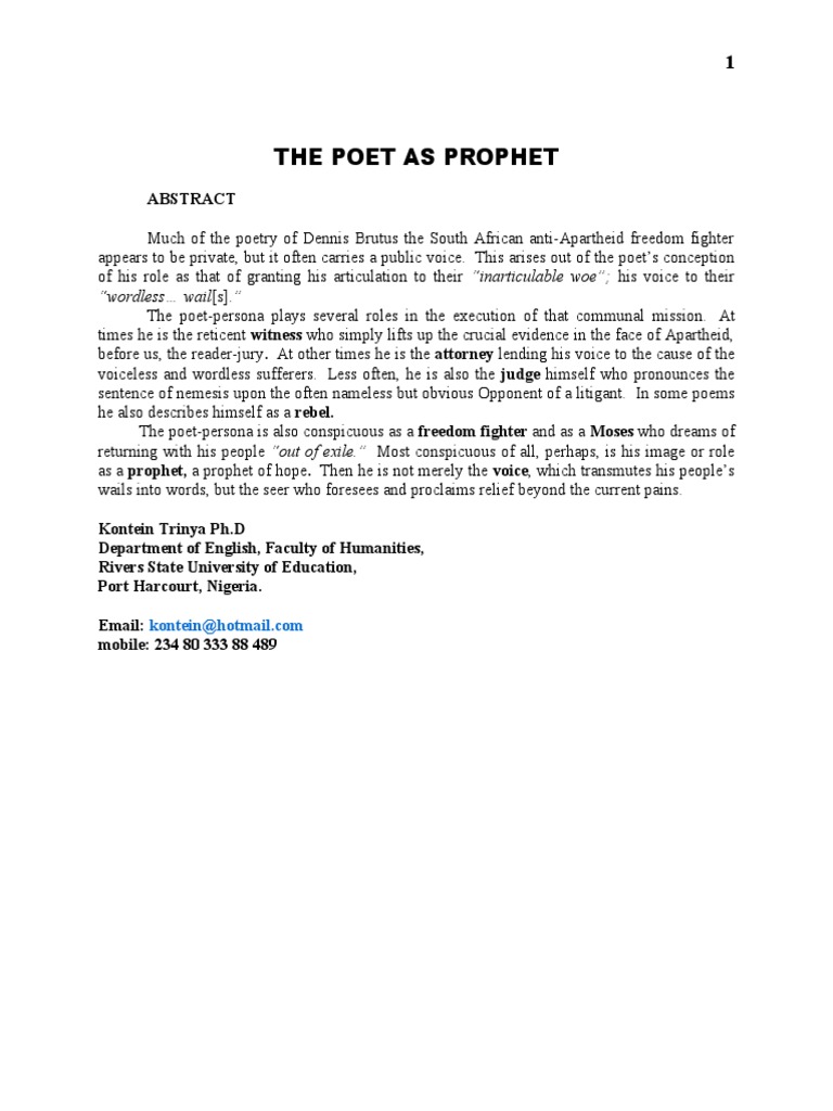 The Poet As Prophet | PDF | Prophet | Poetry