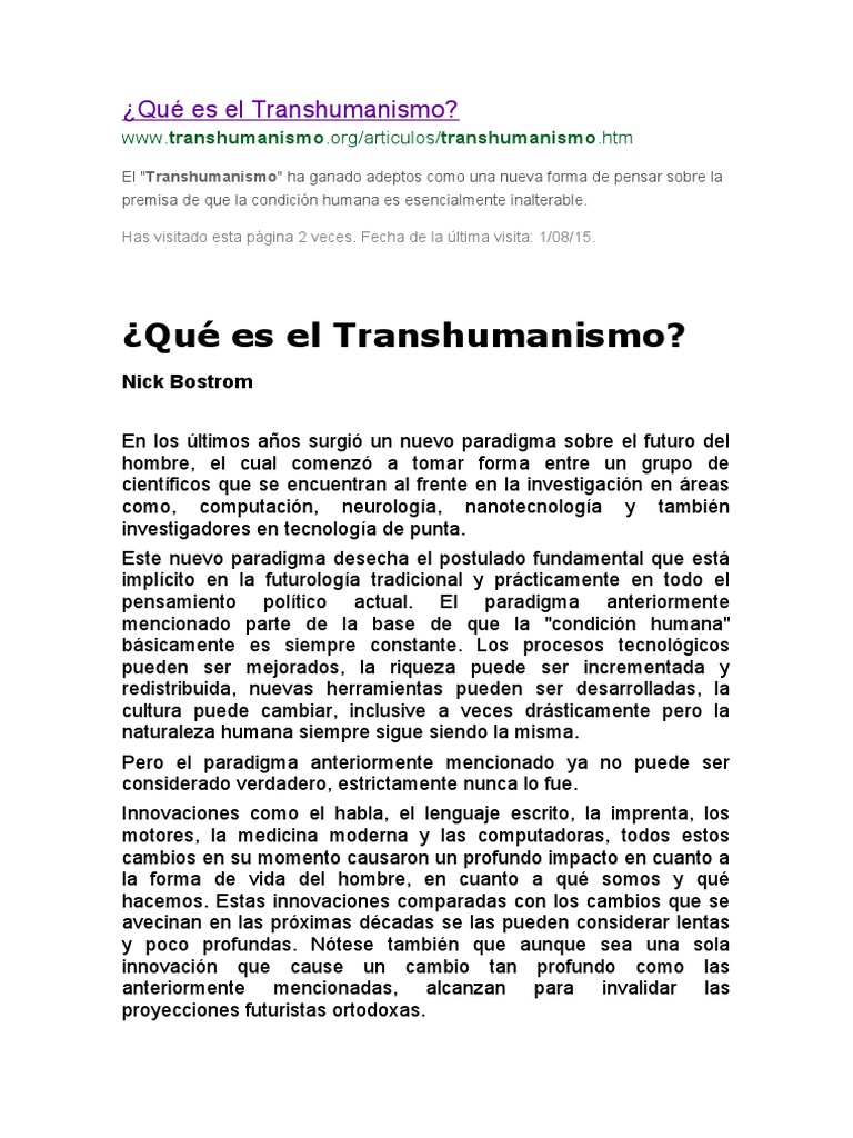Qué Es El Transhumanismo | PDF | Transhumanismo | Nanotecnología
