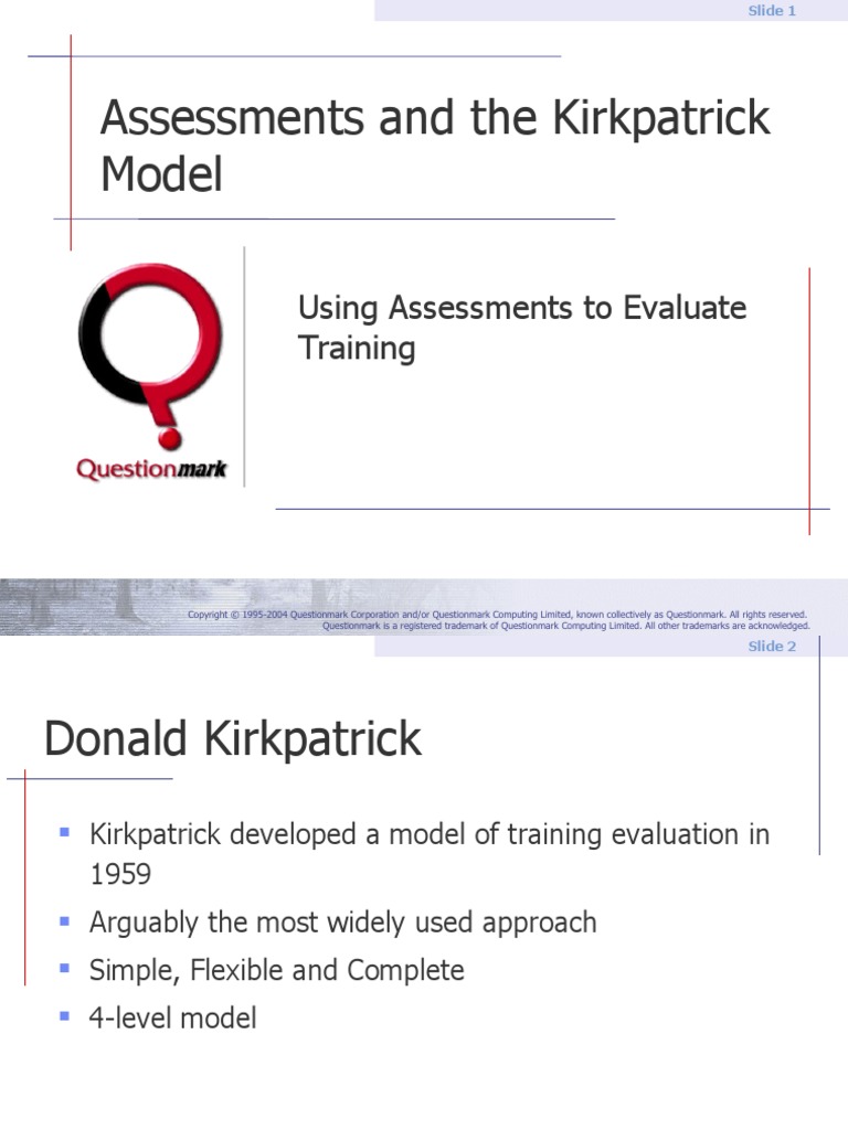 Assessments and Kirkpatrick Model | PDF | Survey Methodology | Behavior ...