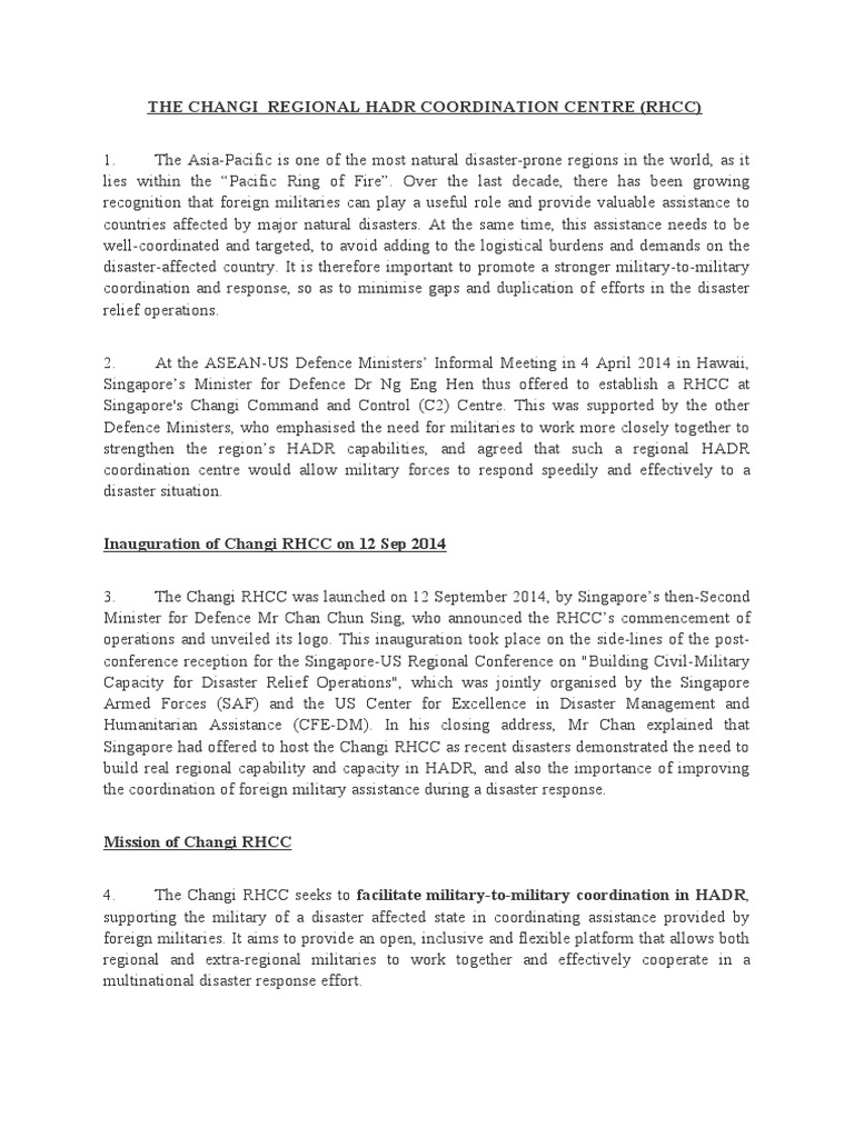 7 - An Offer To Host A Regional HADR Coordination Centre | PDF ...