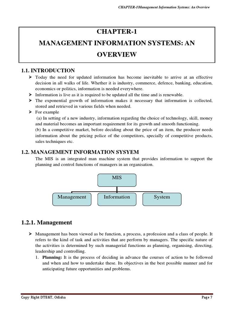 Chapter-1 Management Information Systems: An | PDF | Management ...
