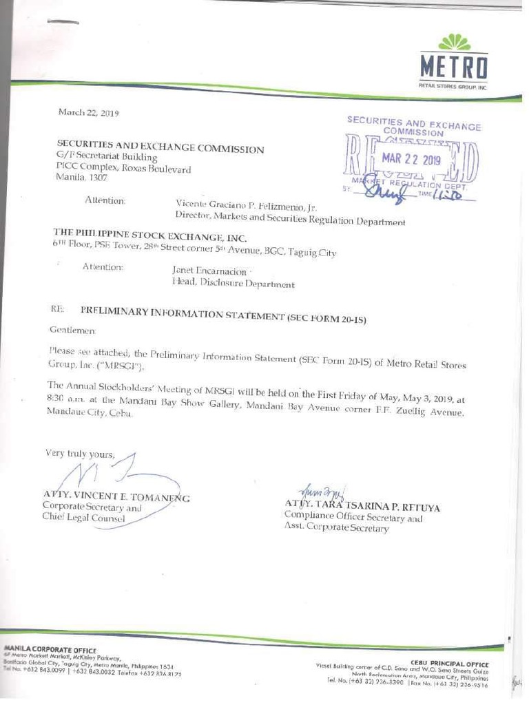 MRSGI - SECForm20IS - Preliminary IS - SEC Received PDF | PDF ...