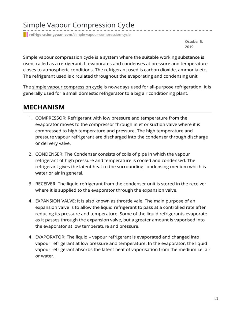 Simple Vapour Compression Cycle Explained | PDF | Continuum Mechanics ...