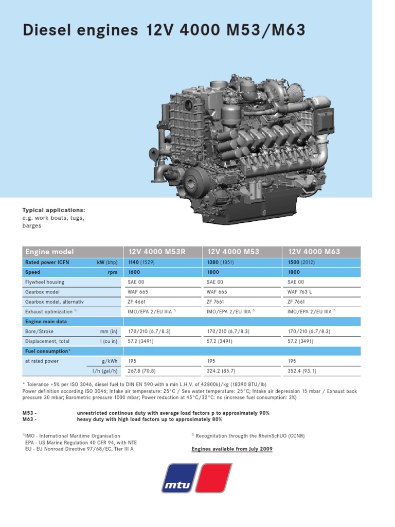Mtu 12v4000 m53&m63 | PDF | Horsepower | Engines