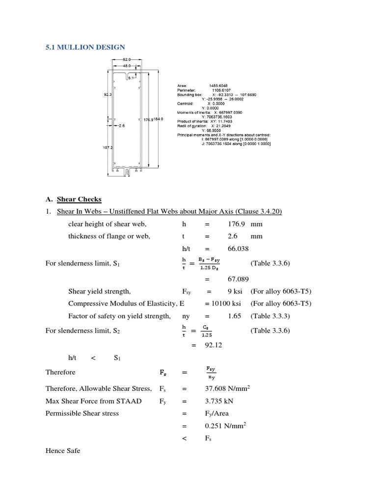 5.1 Mullion Design: A. Shear Checks | PDF