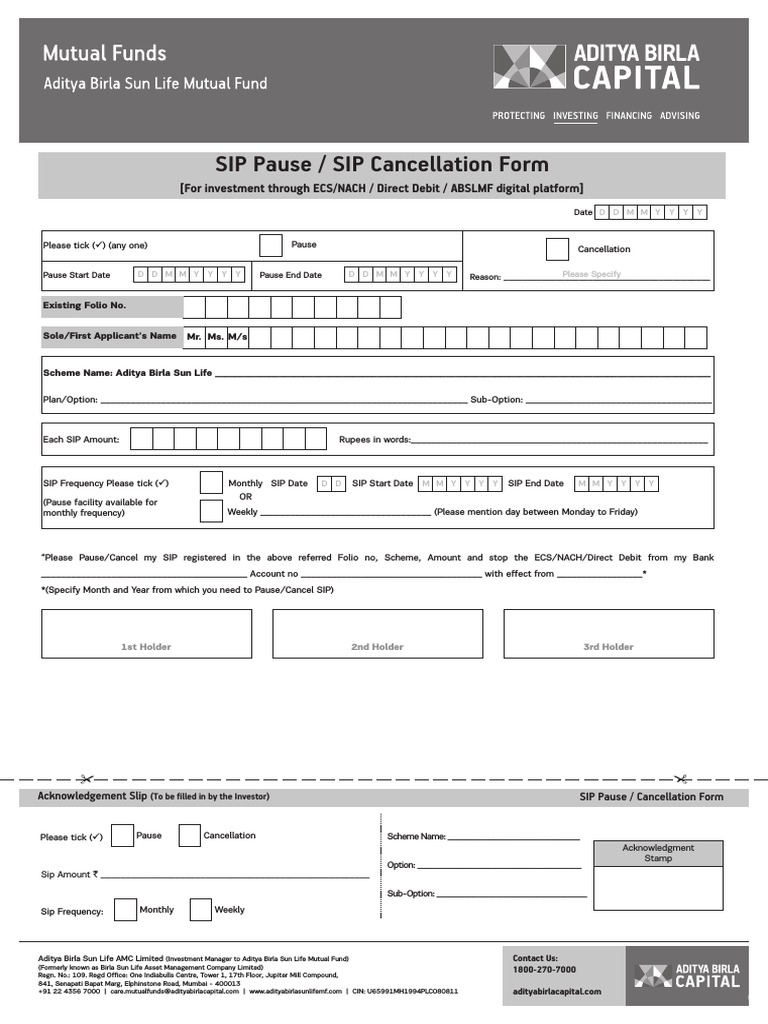 SIP Pause Cancellation Form 100619 Rev 1 | PDF | Financial Services ...