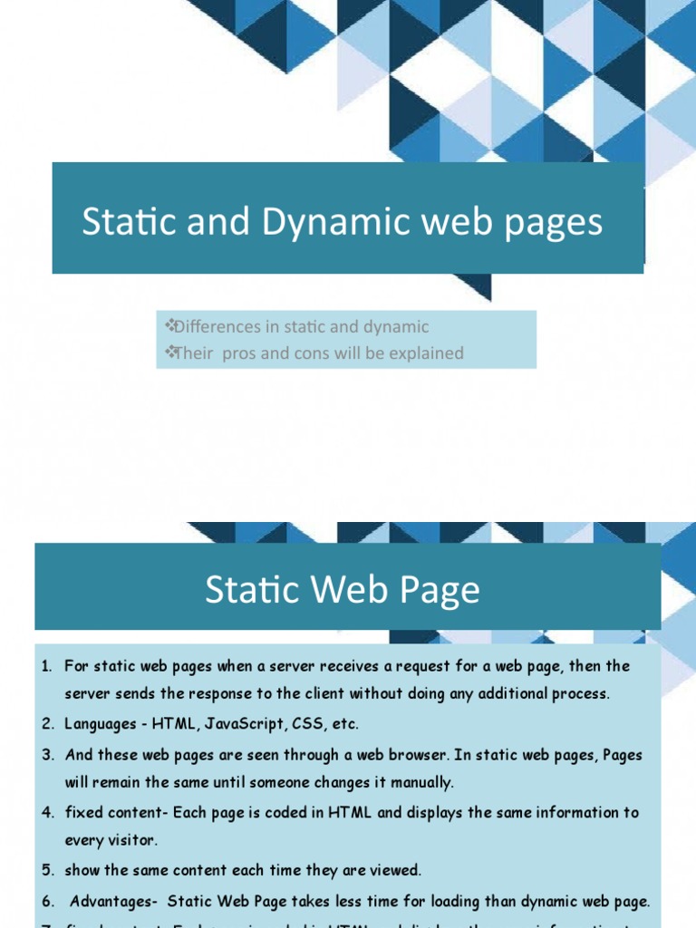 Static and Dynamic Web Pages | PDF | Dynamic Web Page | Web Page