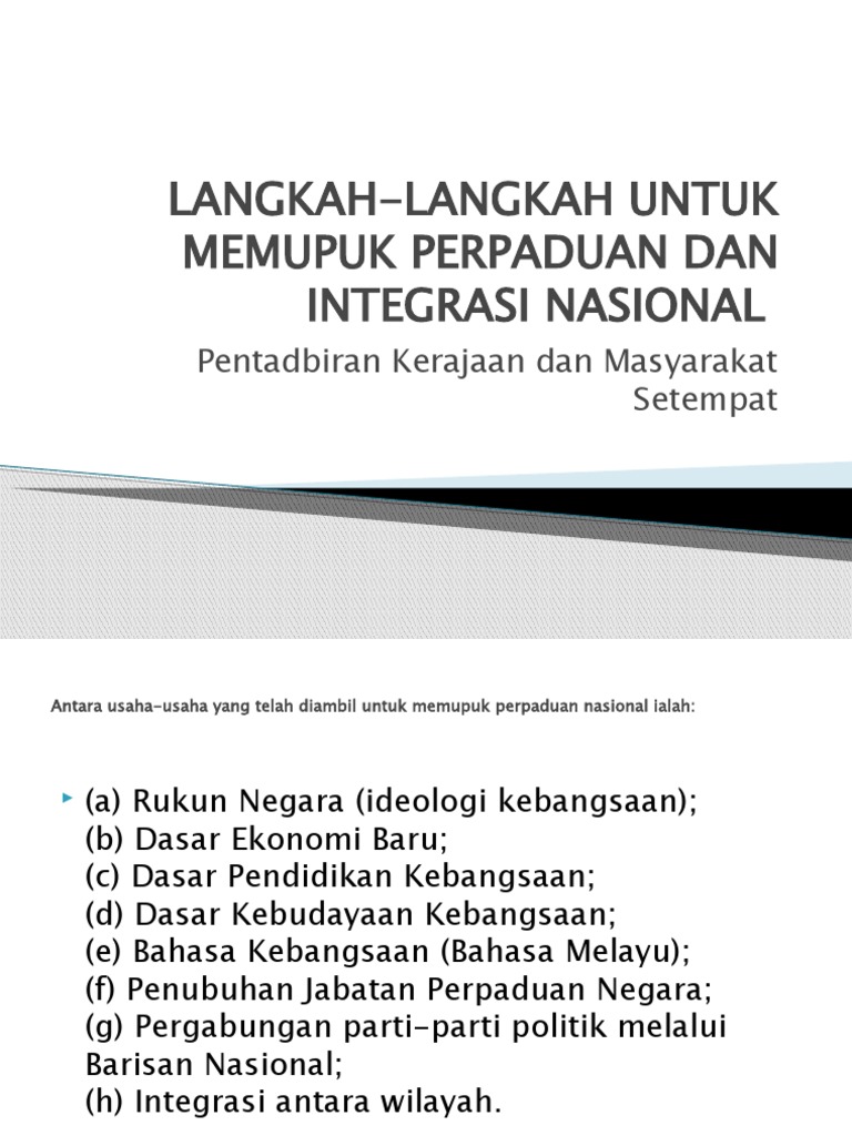 Langkah-Langkah Untuk Memupuk Perpaduan Dan Integrasi Nasional | PDF