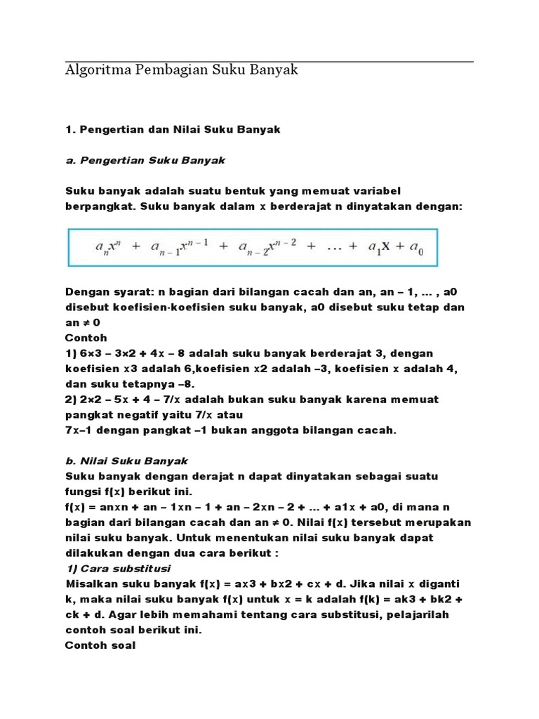 Algoritma Pembagian Suku Banyak | PDF | Metode & Bahan Ajar | Sains & Matematika