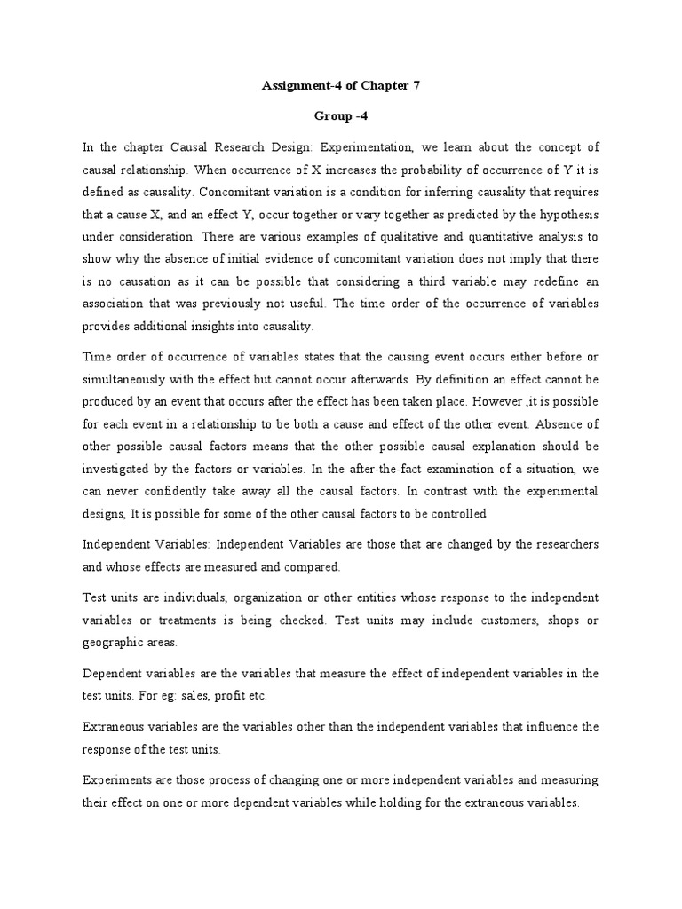 Assignment-4 of Chapter 7 Group - 4 | PDF | Causality | Experiment