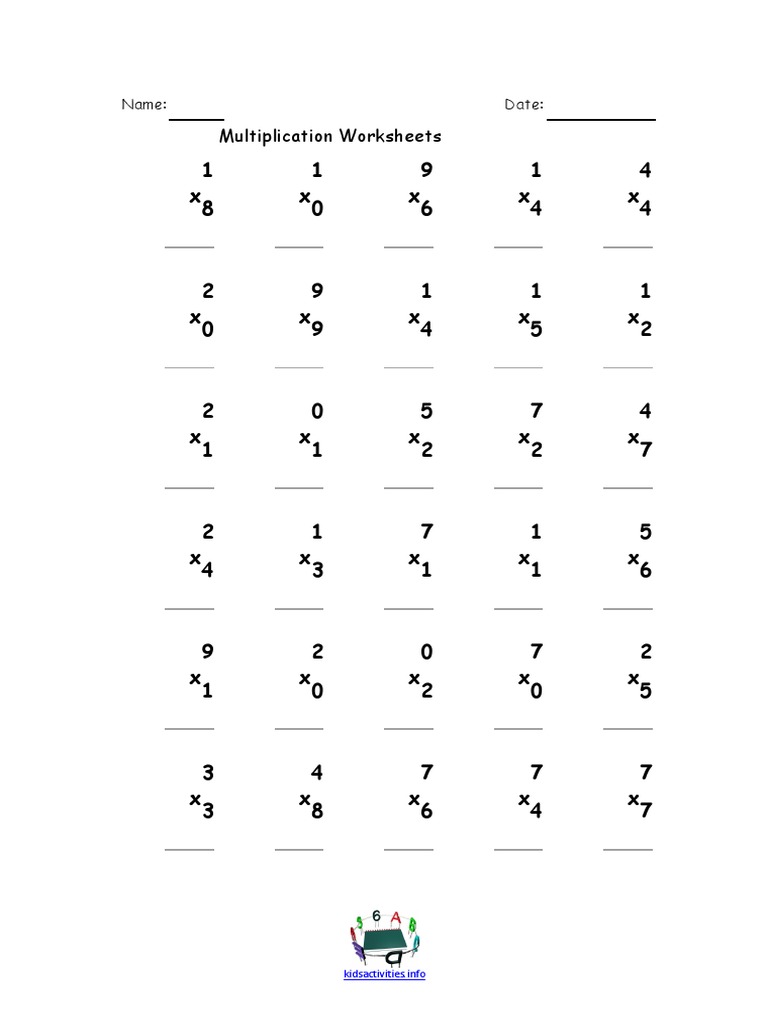 One Digit Multiplication Worksheet - Answer - 1 | PDF