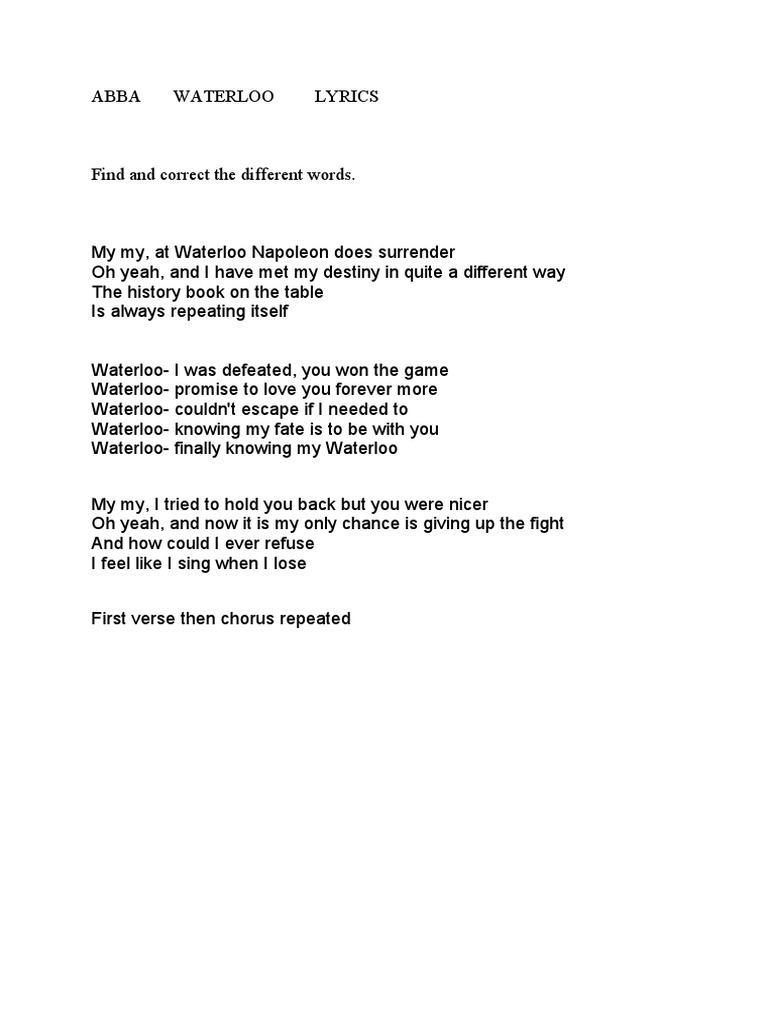 Abba Waterloo Lyrics | PDF