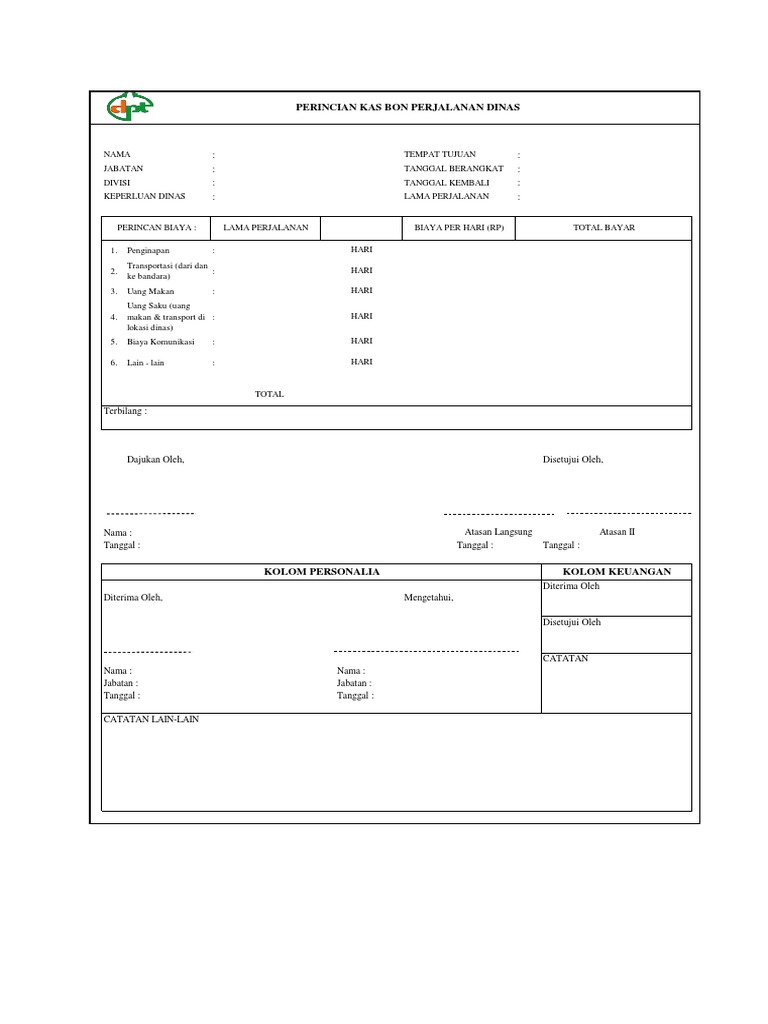 Form Bon Perjalanan Dinas PDF | PDF