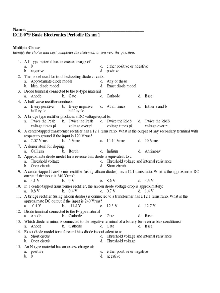 ECE 079 Basic Electronics Exam Review | PDF | Rectifier | Diode