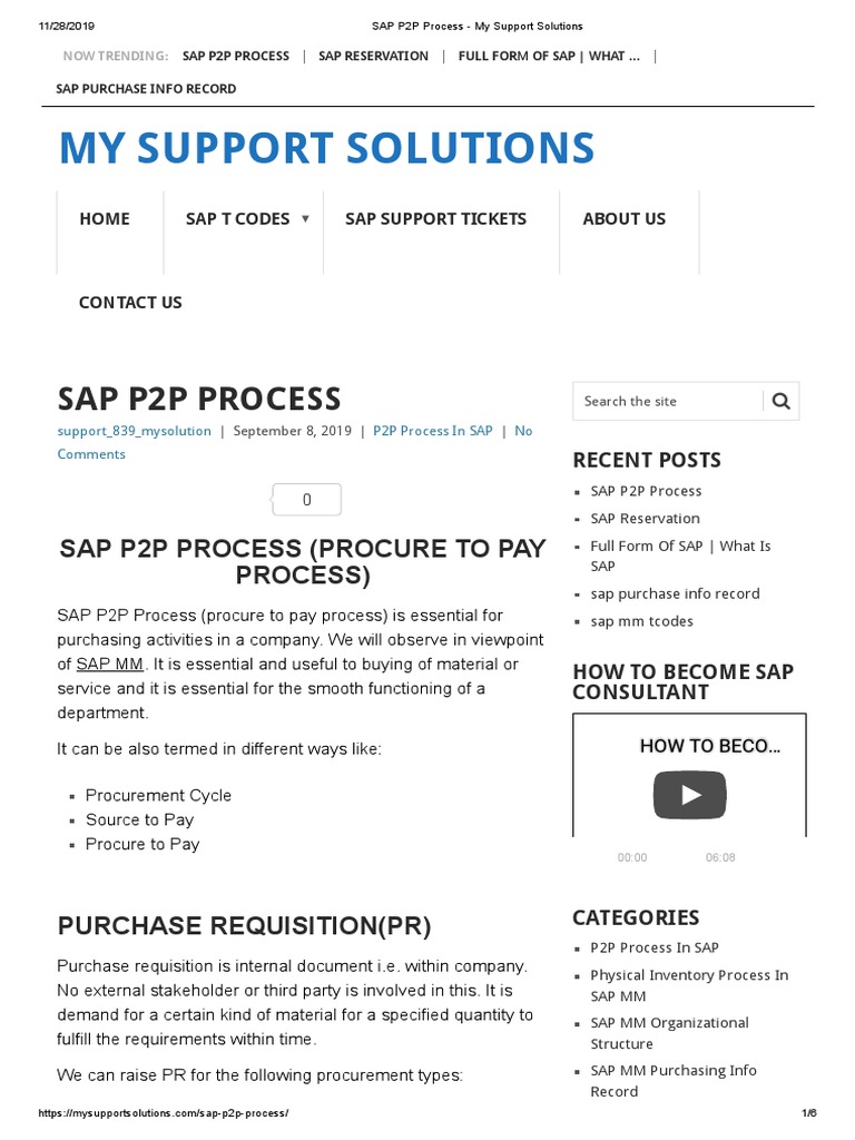 SAP P2P Process - My Support Solutions | PDF | Invoice | Procurement