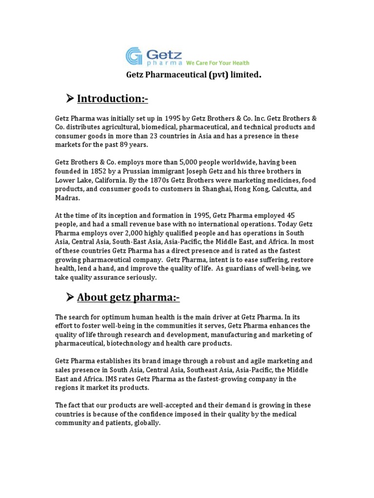 Introduction:-: Getz Pharmaceutical (PVT) Limited | PDF ...