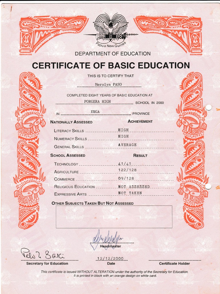 Certificate of Basic: Education | PDF