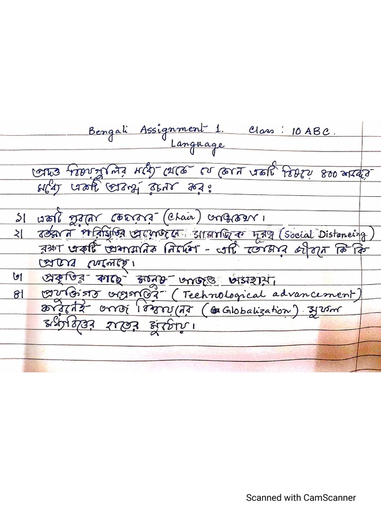 Bengali Assignment (Language) Class 10 | PDF