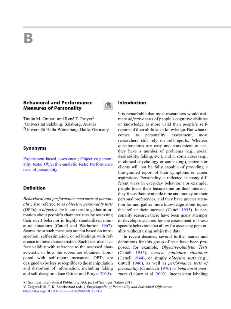 Behavioral and Performance Measures of Personality | PDF | Self Report Study | Validity (Statistics)
