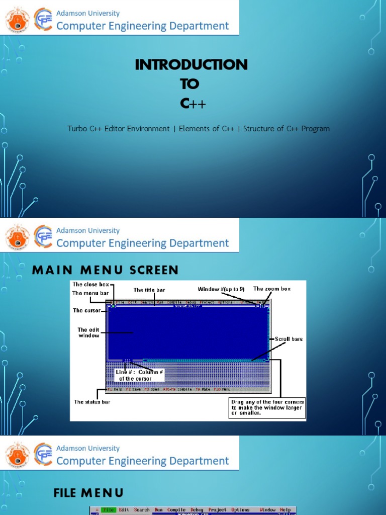 Turbo C++ Editor Environment - Elements of C++ - Structure of C++ Program | Download Free PDF ...