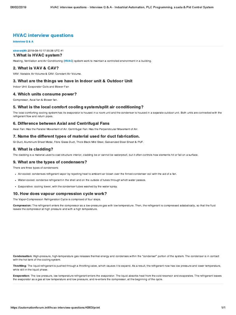 HVAC Interview Questions - Interview Q & A - Industrial Automation, PLC ...