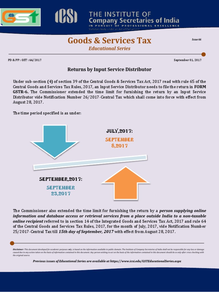 GST Returns for Input Service Distributors | PDF | Taxes | Government ...