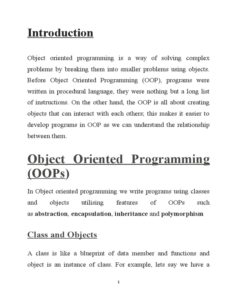 Object Oriented Programming Oops Class And Objects Pdf Object