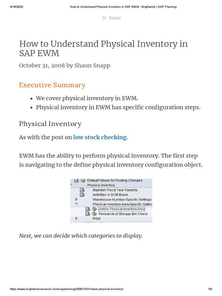 How To Understand Physical Inventory in SAP EWM - Brightwork - SAP ...