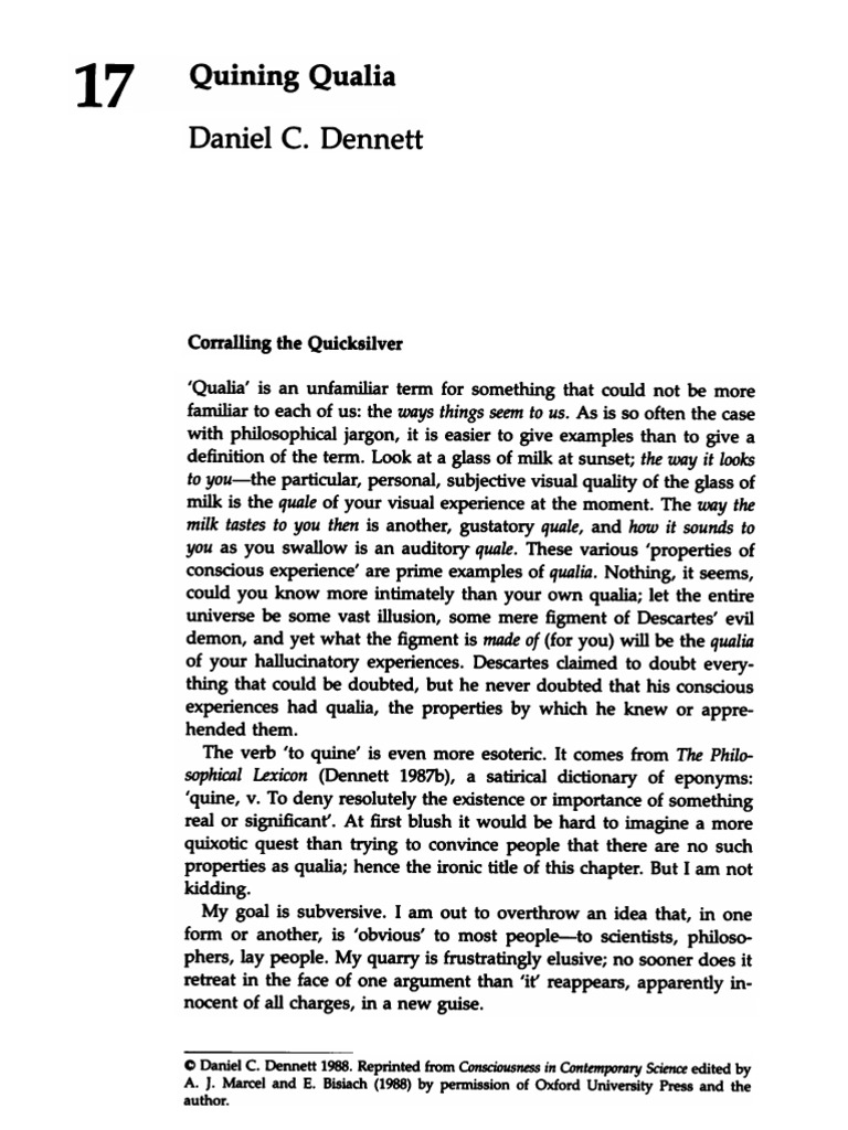 Daniel C. Dennett - Quining Qualia | PDF | Qualia | Consciousness